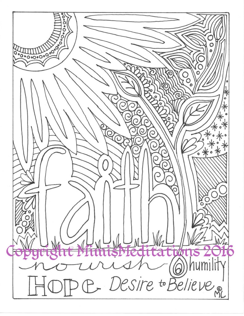 Faith - Coloring Page Downloadable - Etsy