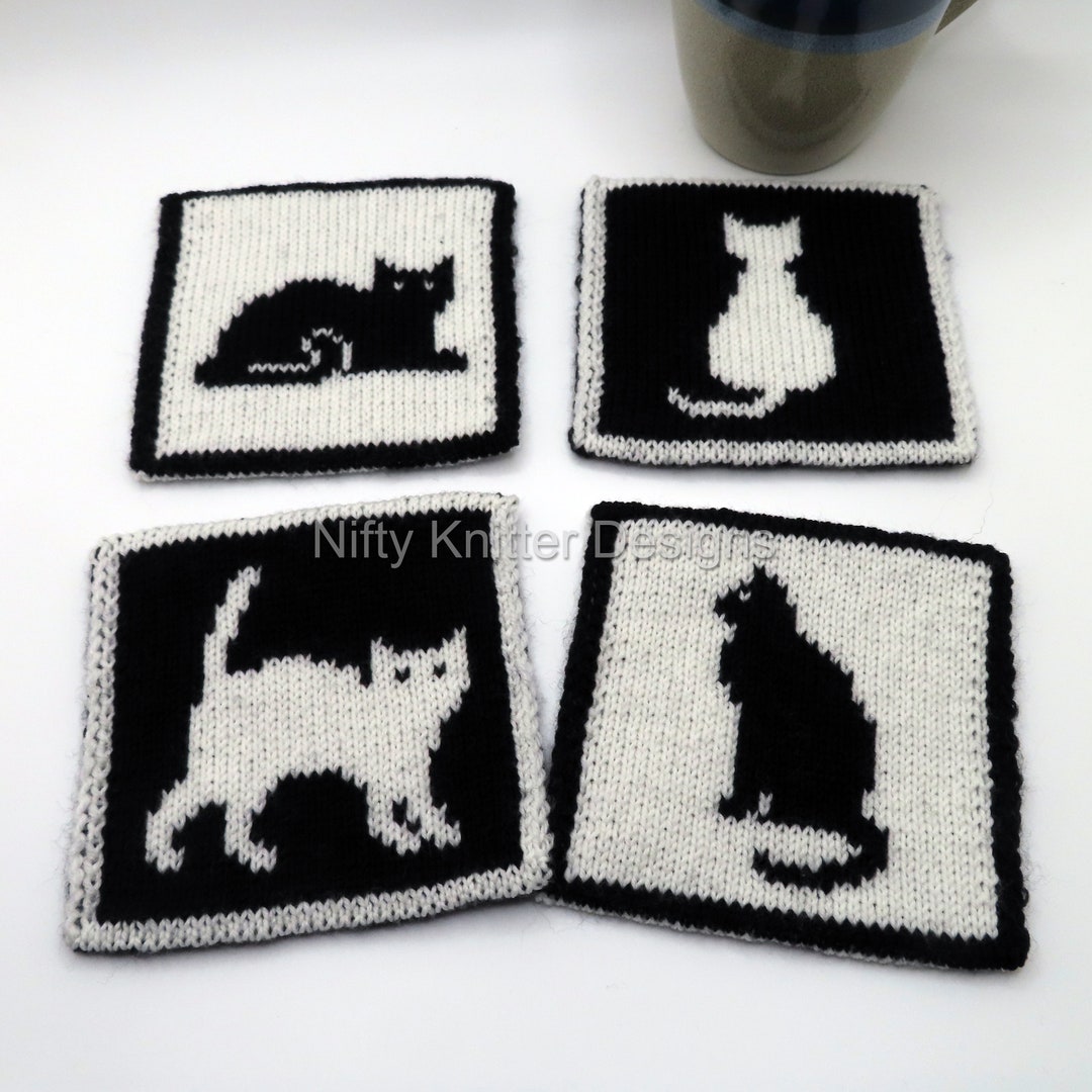 Cat Coasters Knitting Pattern: Set of 4, Reversible Double Knit (PDF ...