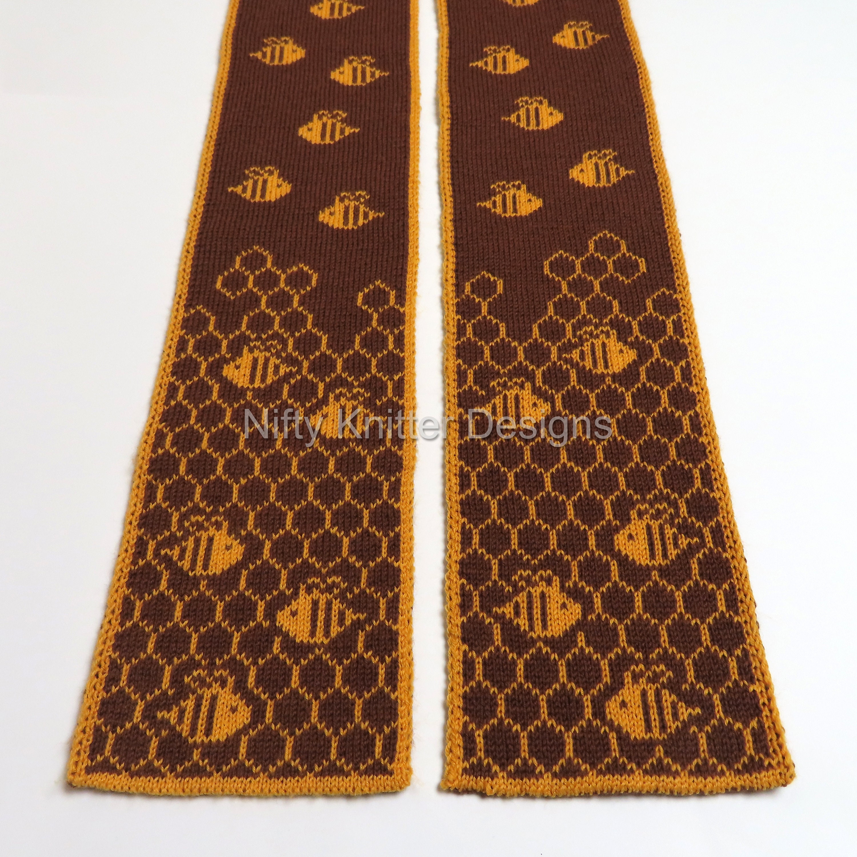 Bees Honeycomb Scarf Knitting Pattern: Reversible Double Knit Design ...