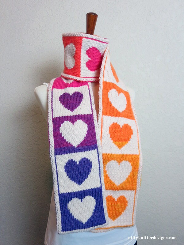 Heart Scarf Knitting Pattern: Reversible Double Knit Design (PDF ...