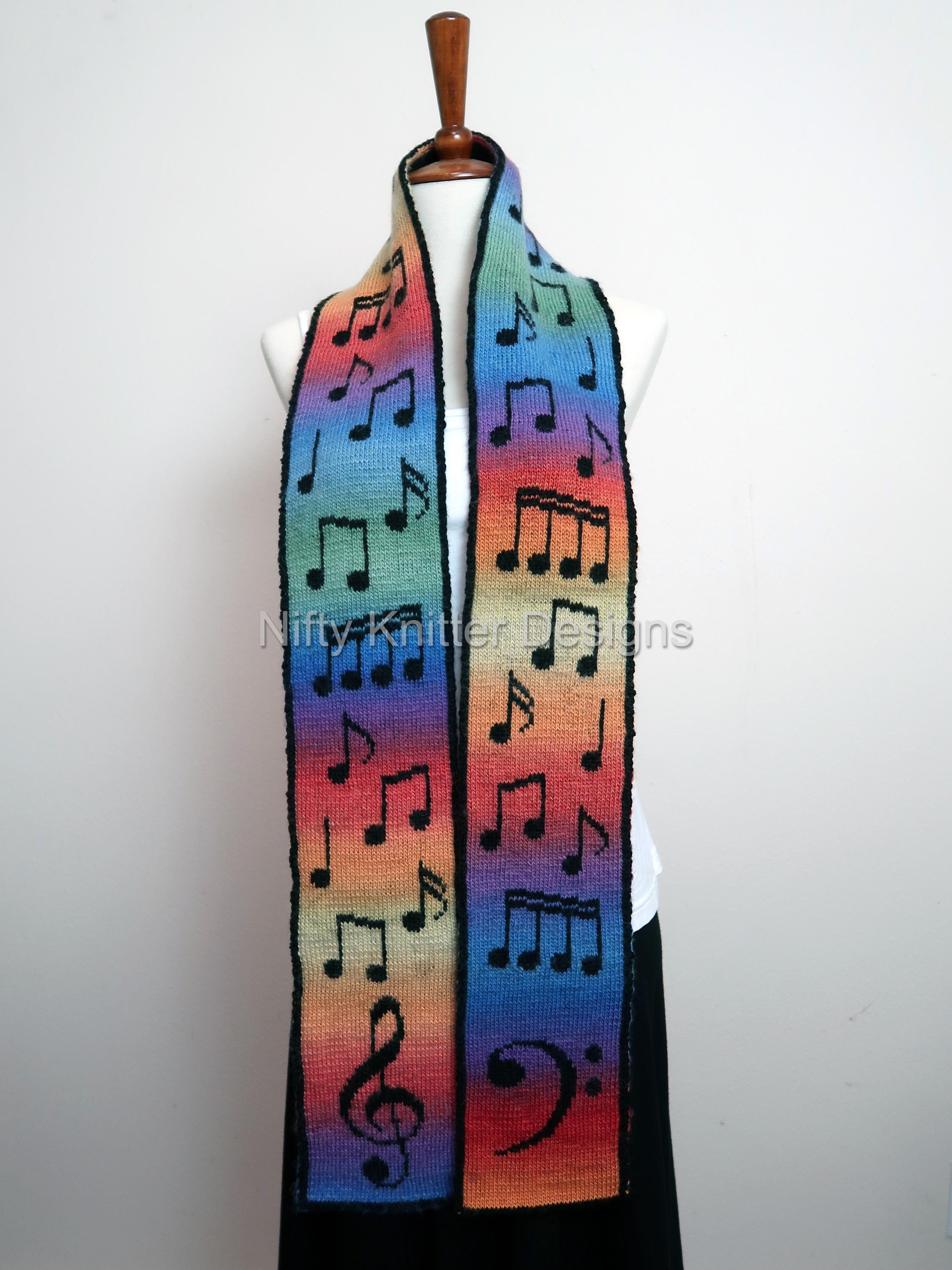 Music Note Scarf Knitting Pattern: Reversible Double Knit Design (PDF ...