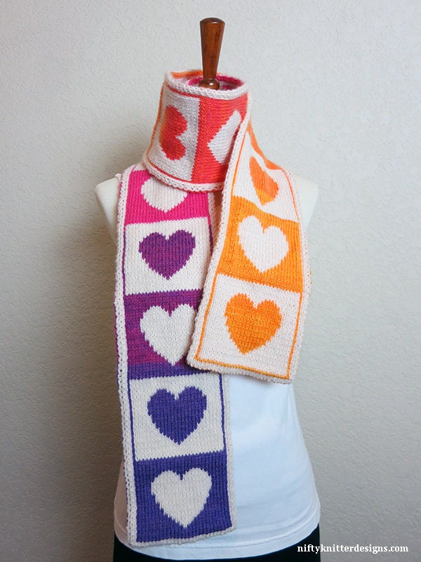 Heart Scarf Knitting Pattern: Reversible Double Knit Design (PDF ...