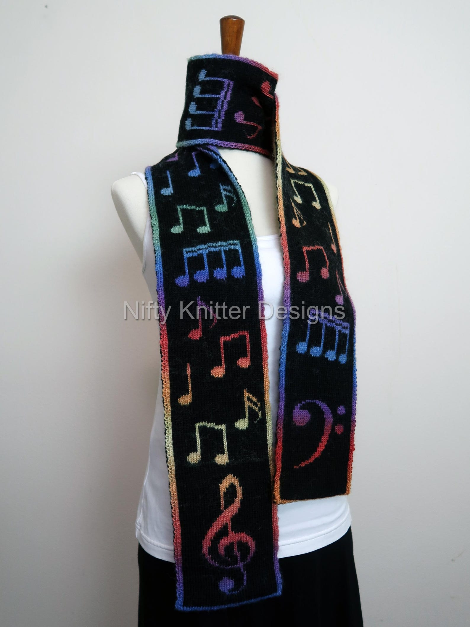 Music Note Scarf Knitting Pattern: Reversible Double Knit Design (PDF ...