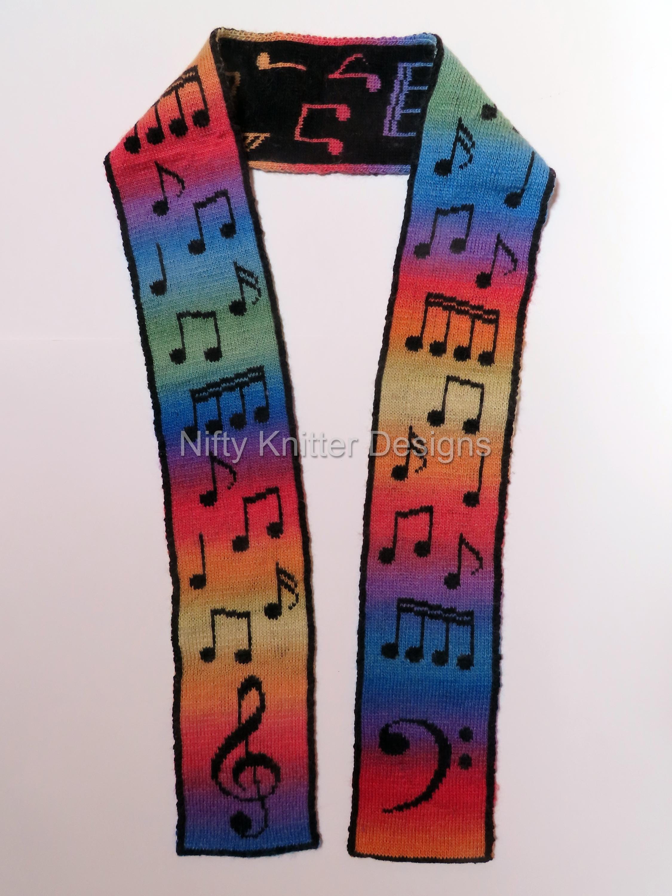 Music Note Scarf Knitting Pattern: Reversible Double Knit Design (PDF ...