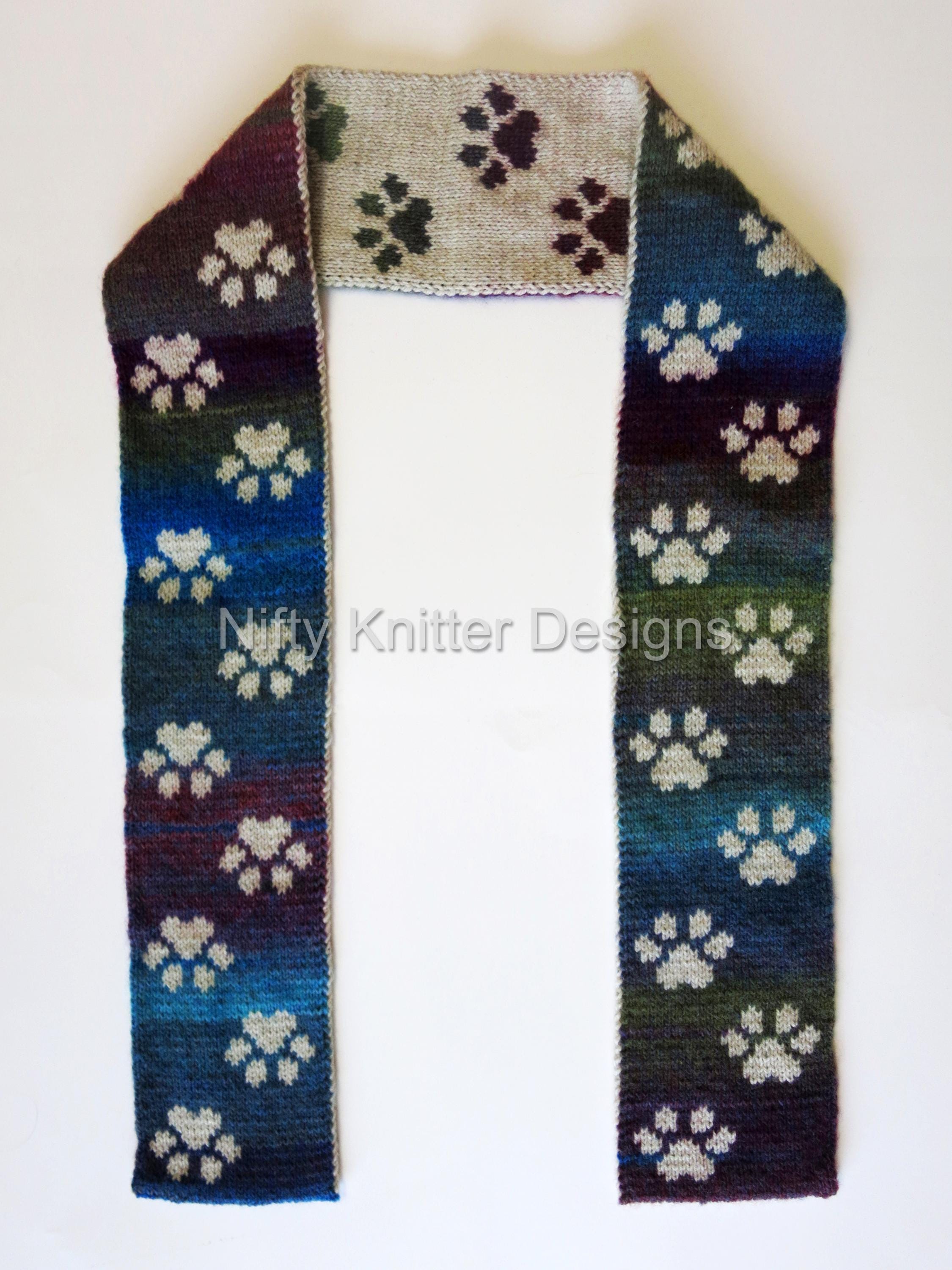 Cat & Dog Paw Print Scarf Knitting Pattern: Reversible Double Knit (PDF ...