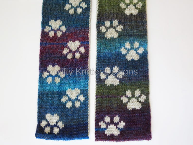 Cat & Dog Paw Print Scarf Knitting Pattern: Reversible Double Knit (PDF ...
