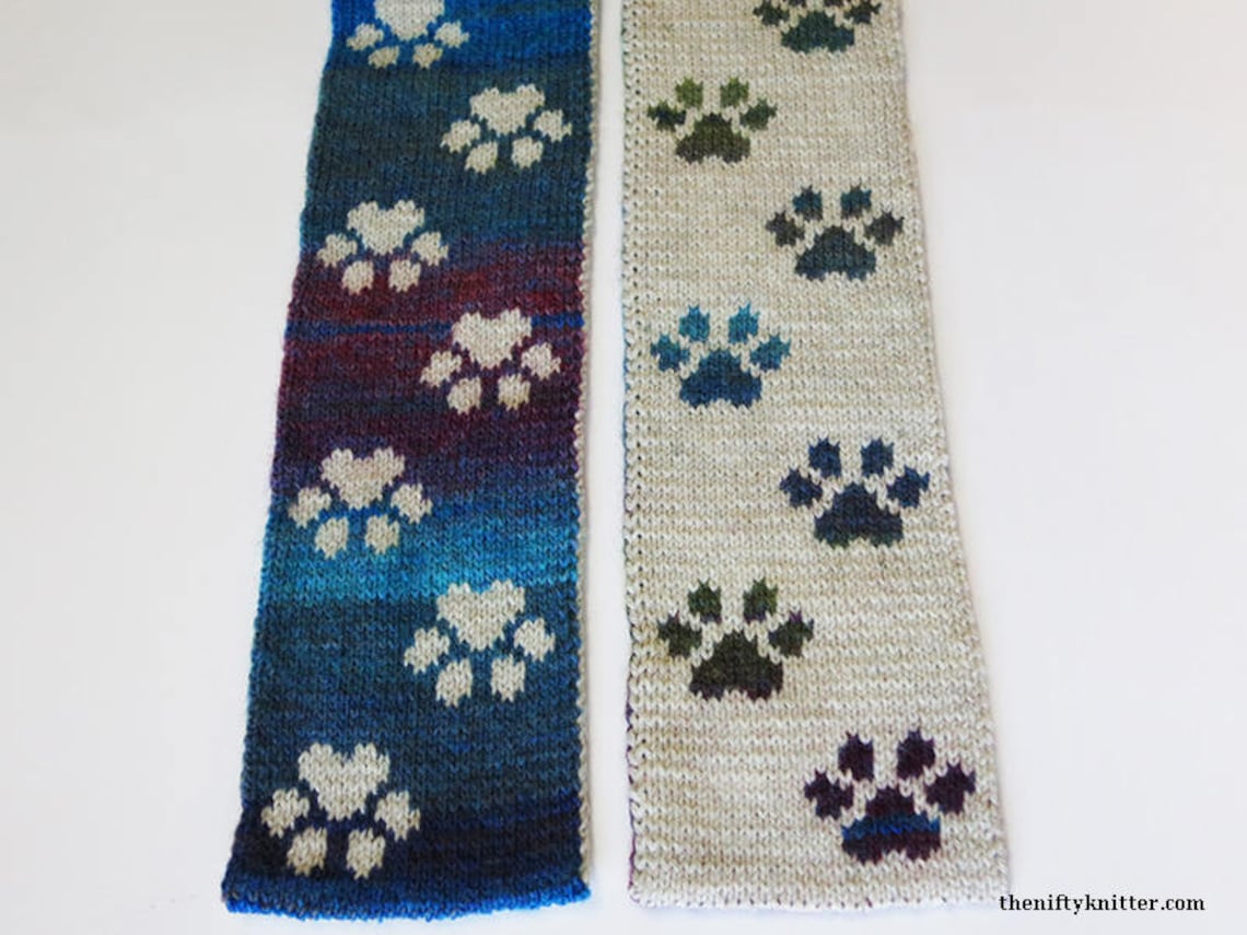 Cat Dog Paw Print Scarf Knitting Pattern Pawprints Scarf - Etsy