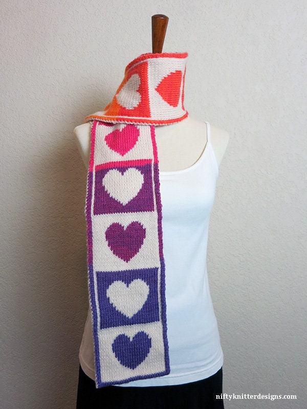 Heart Scarf Knitting Pattern: Reversible Double Knit Design (PDF ...