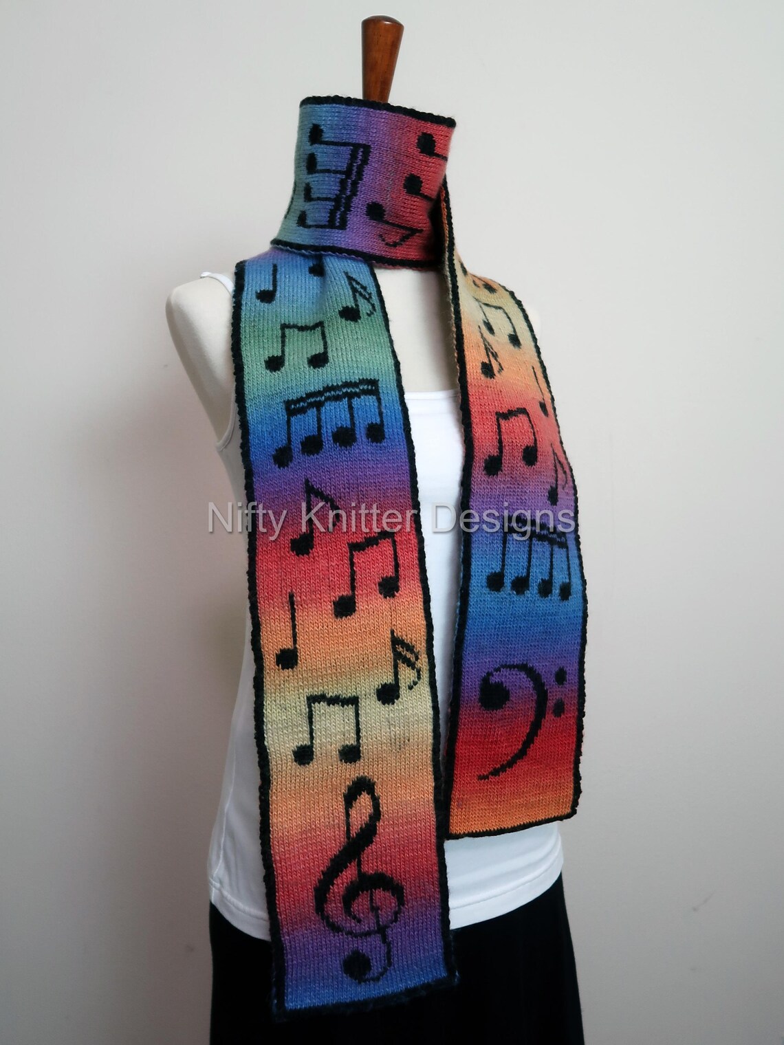 Music Note Scarf Knitting Pattern: Reversible Double Knit Design (PDF ...