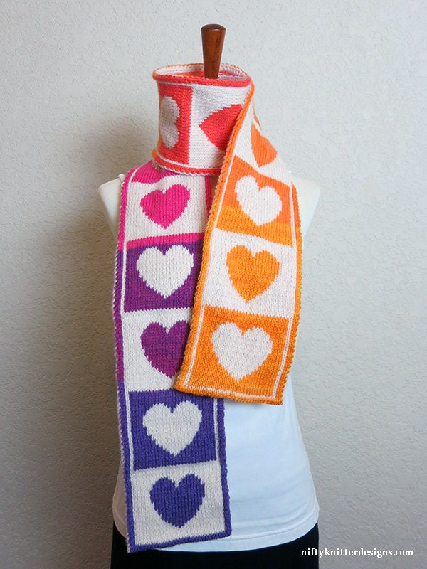 Heart Scarf Knitting Pattern: Reversible Double Knit Design (PDF ...