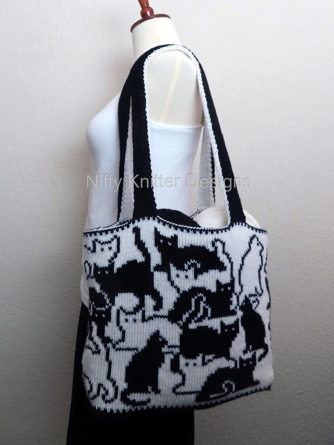 Cat Bag Knitting Pattern: Reversible Double Knit Tote (PDF Download ...