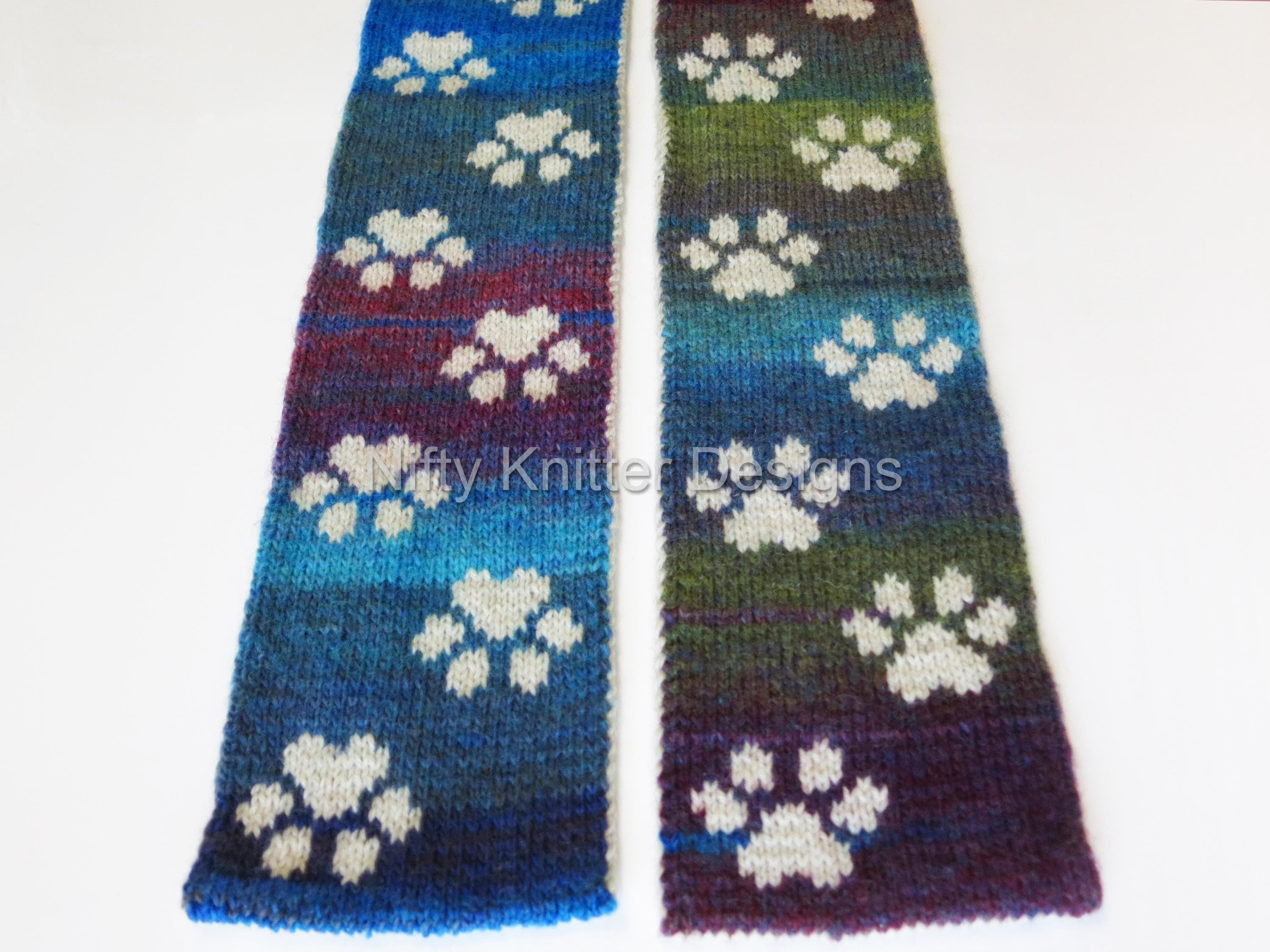 Cat & Dog Paw Print Scarf Knitting Pattern: Reversible Double Knit (PDF ...
