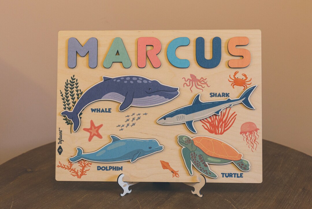 Sea Wooden Name Puzzle With Shapes and Letters -educational Toys ...