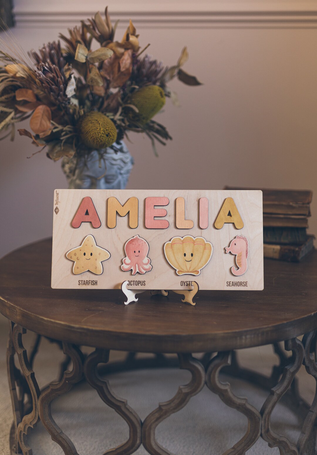 Wooden Name Puzzle With Sea Shells Shapes and Letters -educational Toys ...