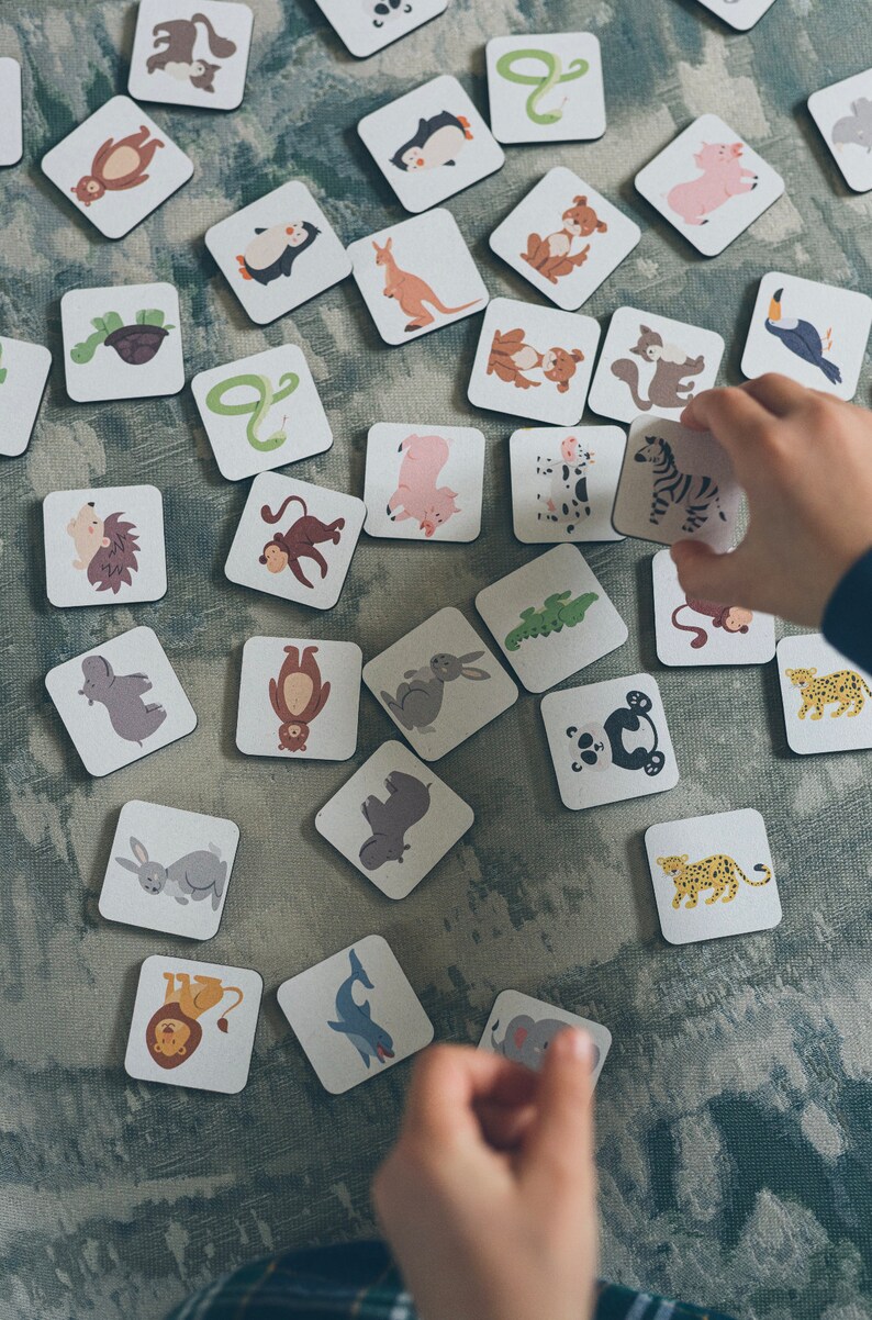 Wooden Montessori Toys Learning Animals Memory Game Wood Matching Cards ...
