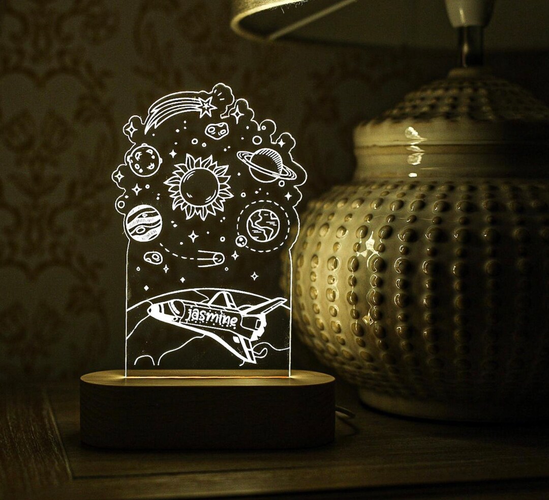 Custom Name Laser Cut Acrylic USB Lamp for Boys or Girls Sky Planet ...