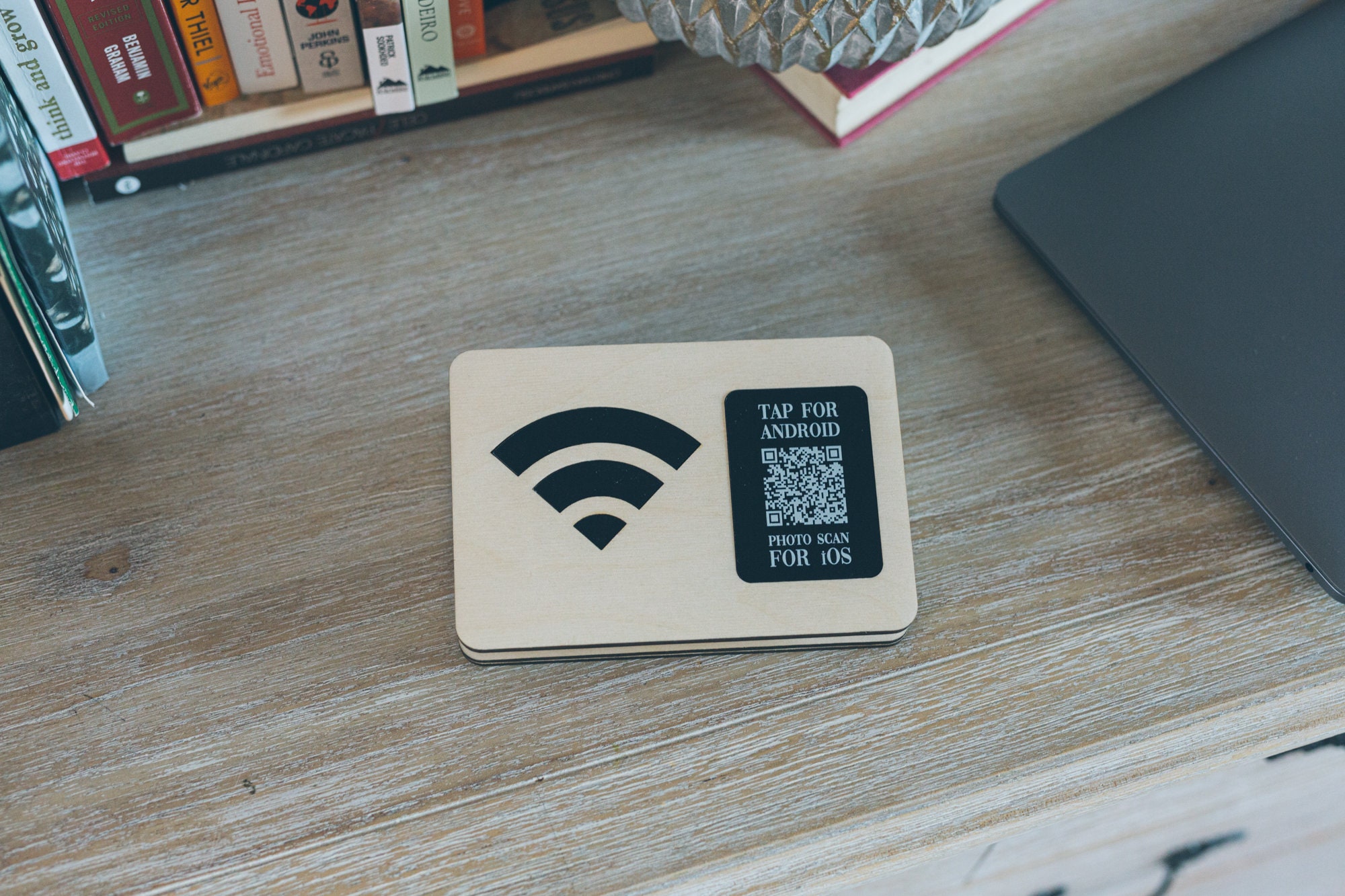 NFC Wifi Tag - Walnut Wood Wifi Auto Connect Sign - Tap to Join Guest ...