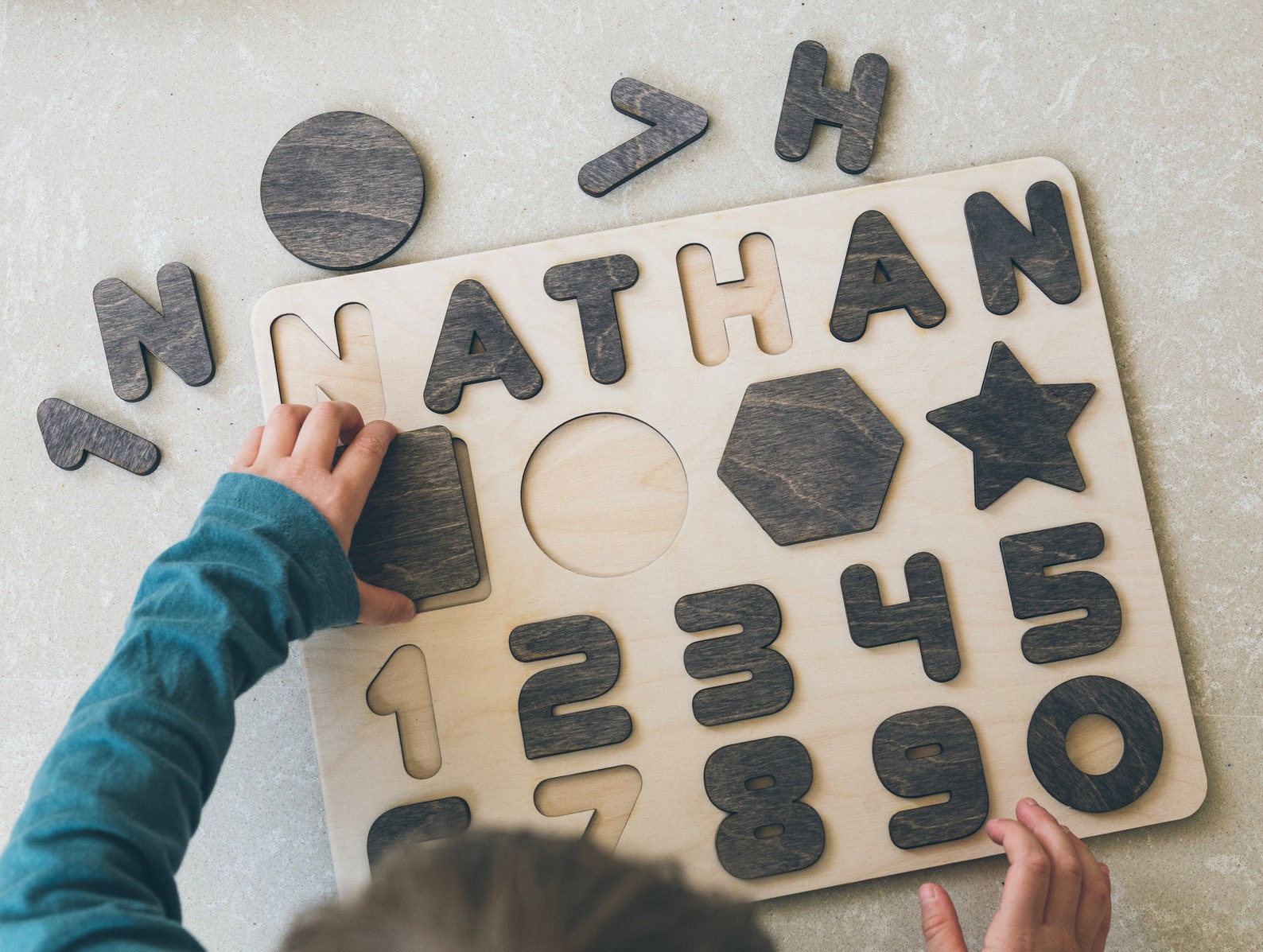 Wooden Name Puzzle With Shapes and Numbers - Baby Name Sign - Shapes ...