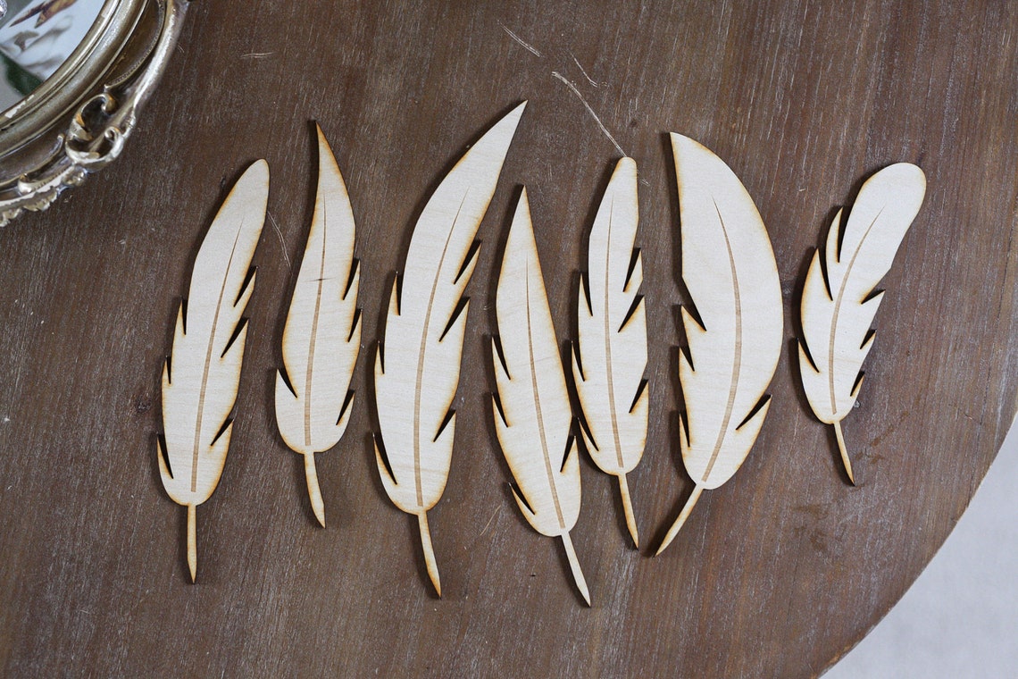 Set of 7 Laser Cut Wood Feathers - Etsy