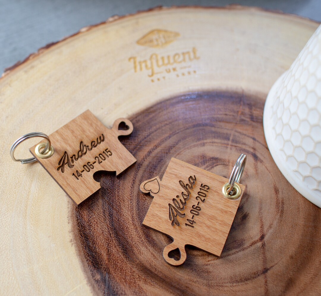 Lovers Cherry Wood Key Rings With Names and Wedding Dates Engagement ...