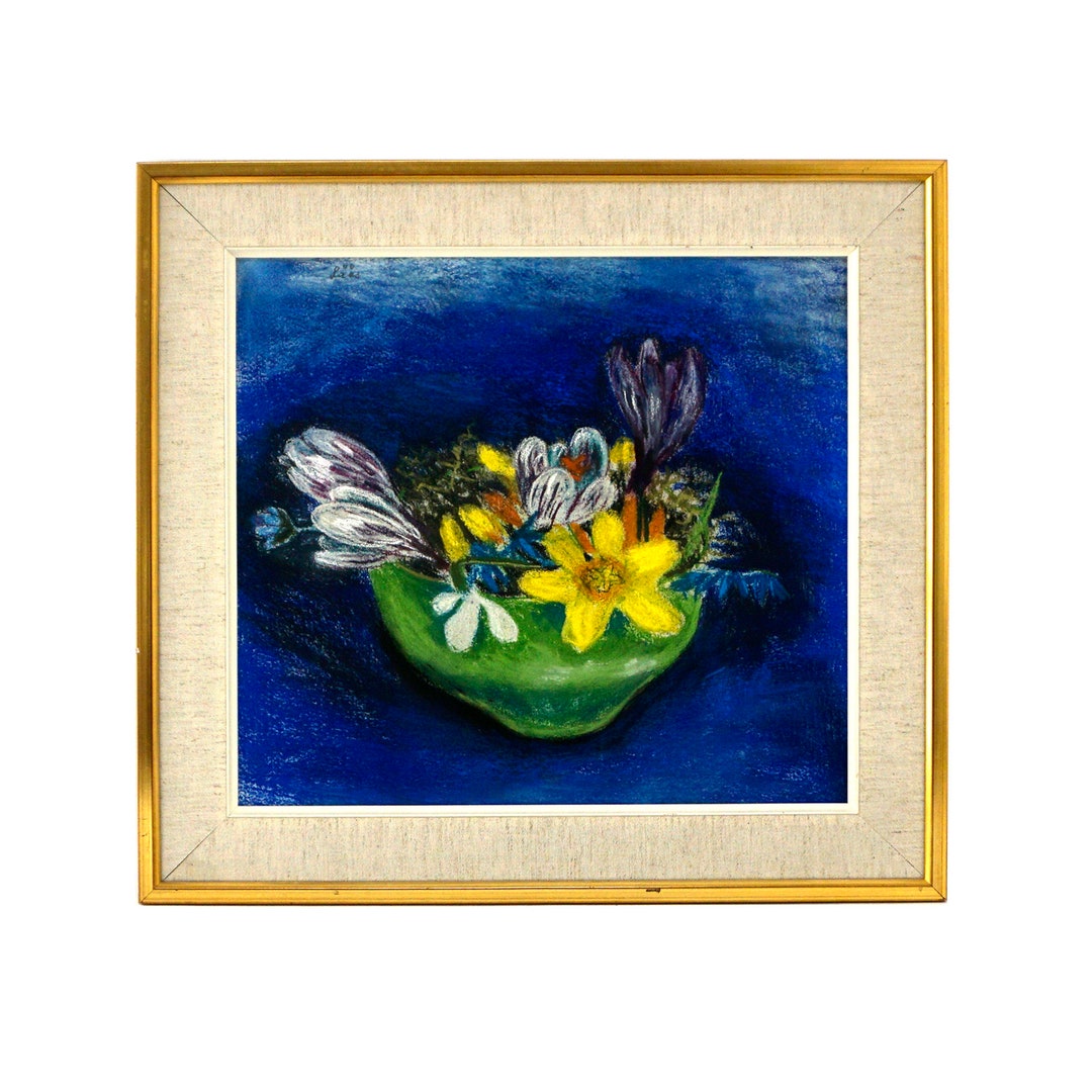 Vintage Botanical Still Life Chalk Pastel Painting 'narcissus & Crocus ...