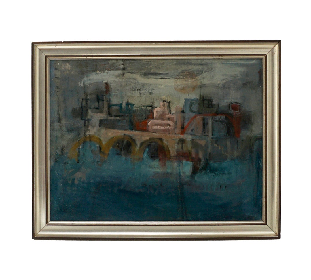Abstract Cityscape Painting 'bridge Over Water' Ralph - Etsy