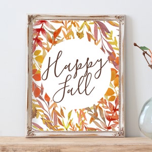 Happy Fall Sign, Fall Art Print, Fall Decor, Fall Wall Art Print, 4x6 ...