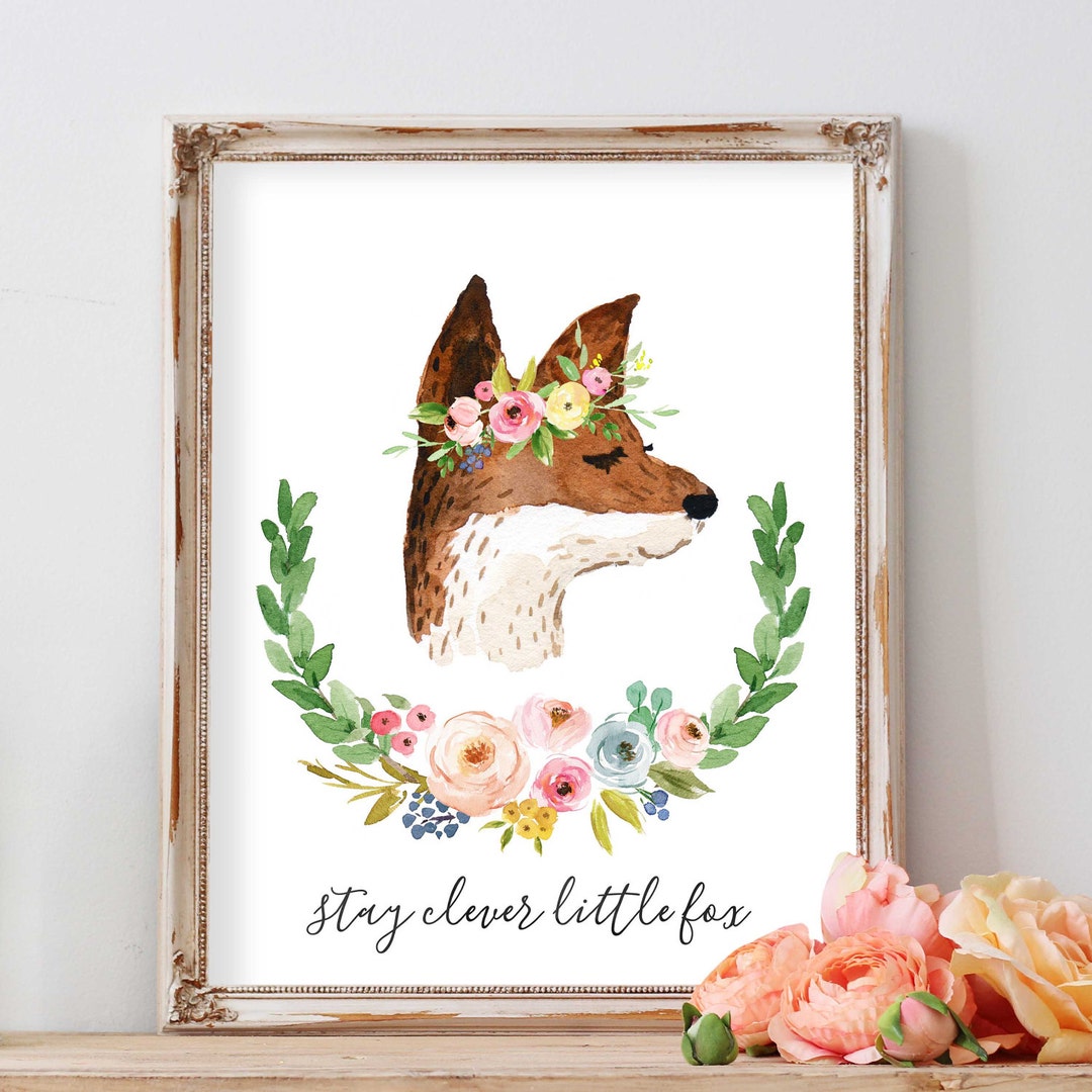 Stay Clever Little Fox, Woodland Nursery With Flowers, Girl Nursery ...