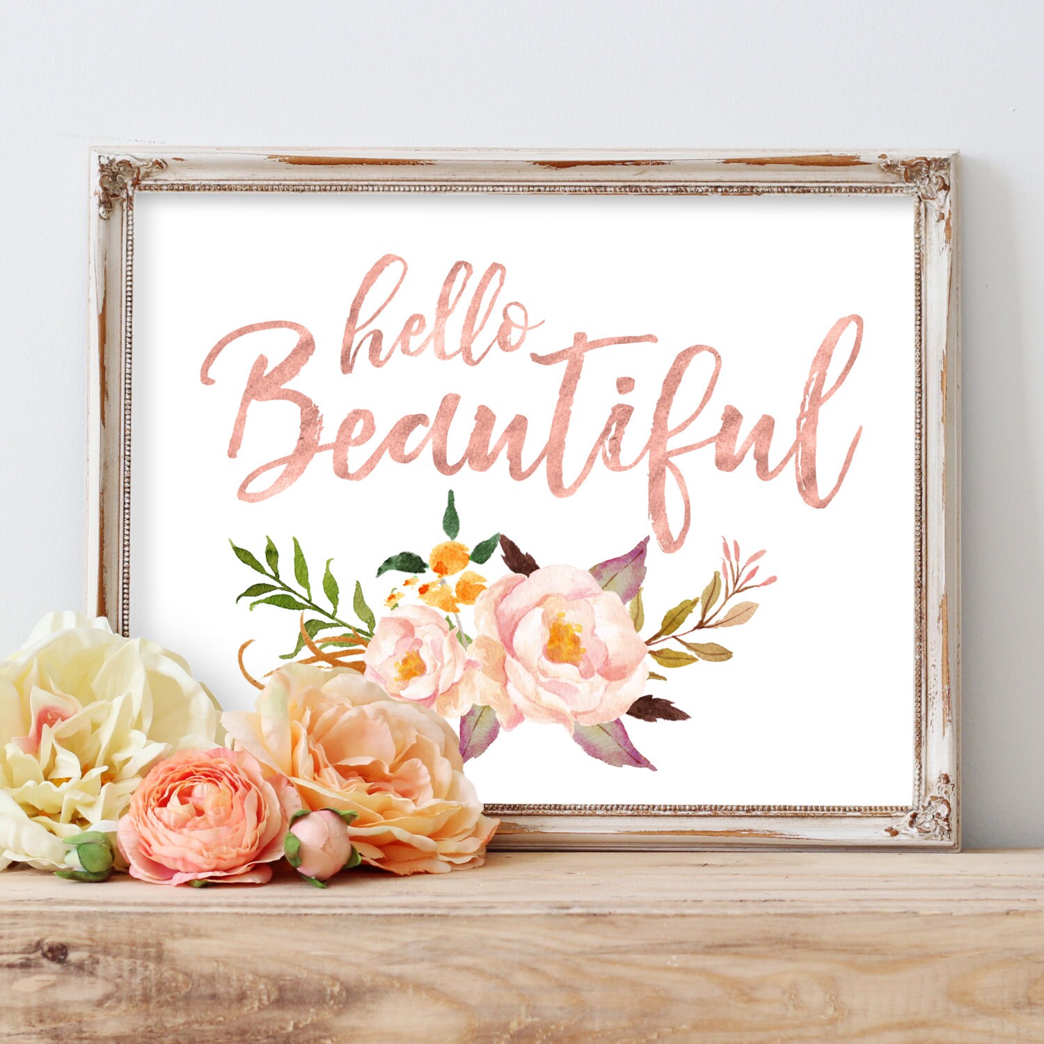Hello Beautiful Nursery Art, Rose Gold Floral Print (digital Download ...