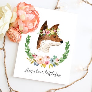 Stay Clever Little Fox, Woodland Nursery With Flowers, Girl Nursery ...