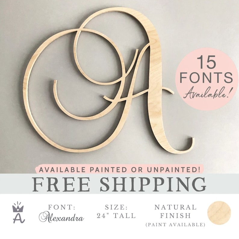 Wood Monogram Letter Custom Monogram Sign Choose Your Font - Etsy