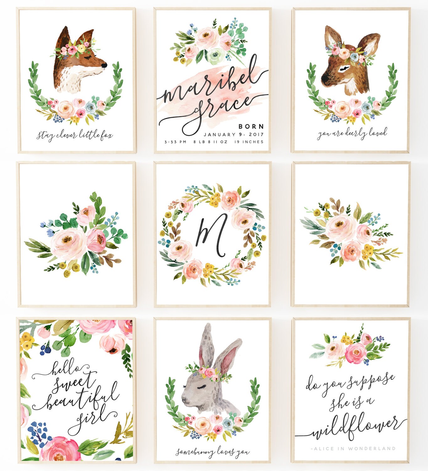 Stay Clever Little Fox Woodland Nursery With Flowers Girl | Etsy