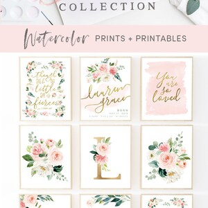Set of 2 Blush Pink and Mint Watercolor Floral Bouquet Paintings ...
