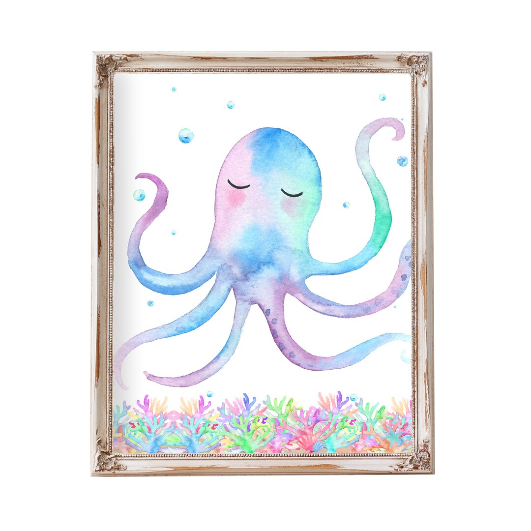 Kids Ocean Beach Bathroom Decor Octopus Decor Octopus Art Octopus Print ...