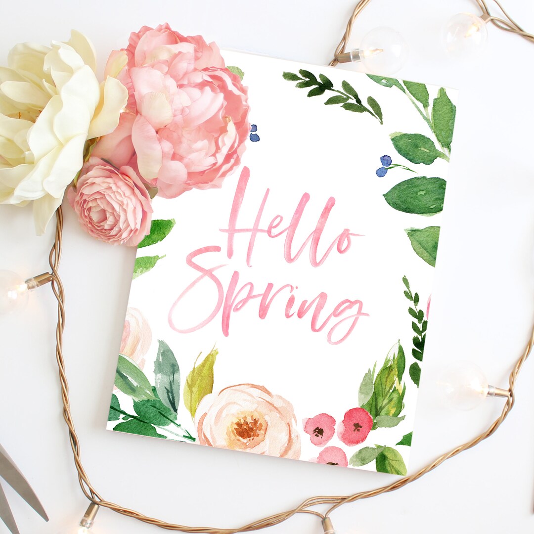 Spring Decor Wreath Wall Art Print Printable Art Sign Hello Spring Home ...
