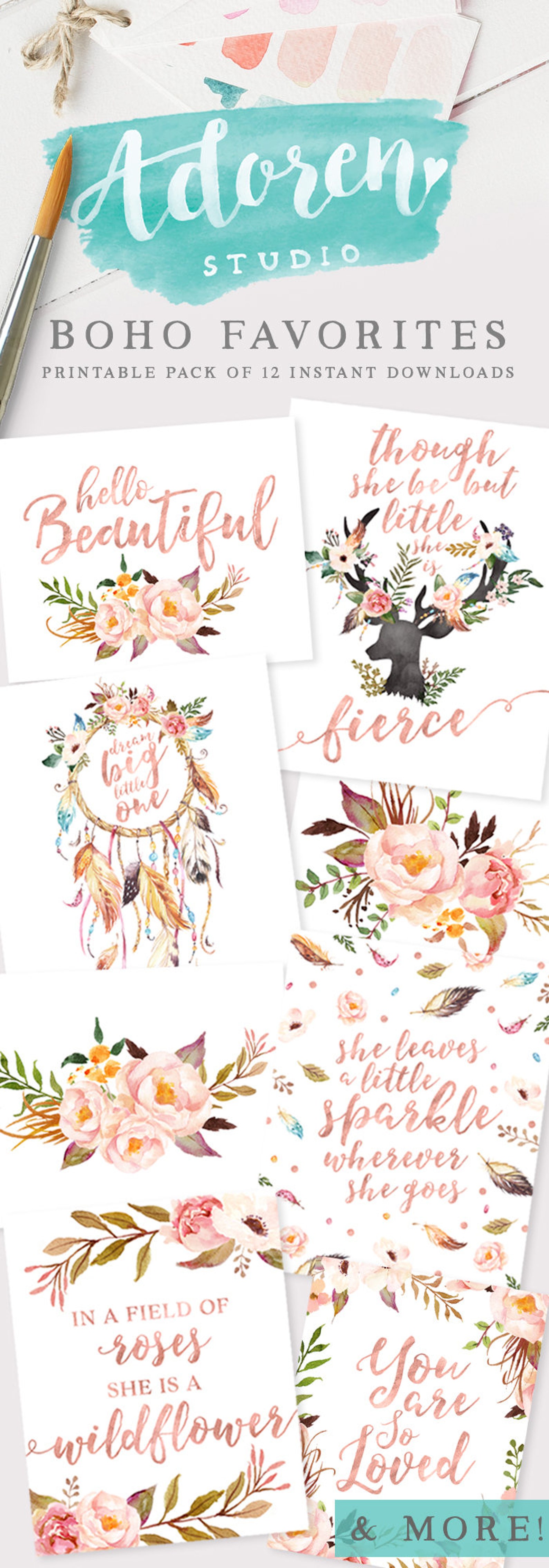 Nursery Decor Girl Boho Nursery Prints Printable Wall Art Set - Etsy