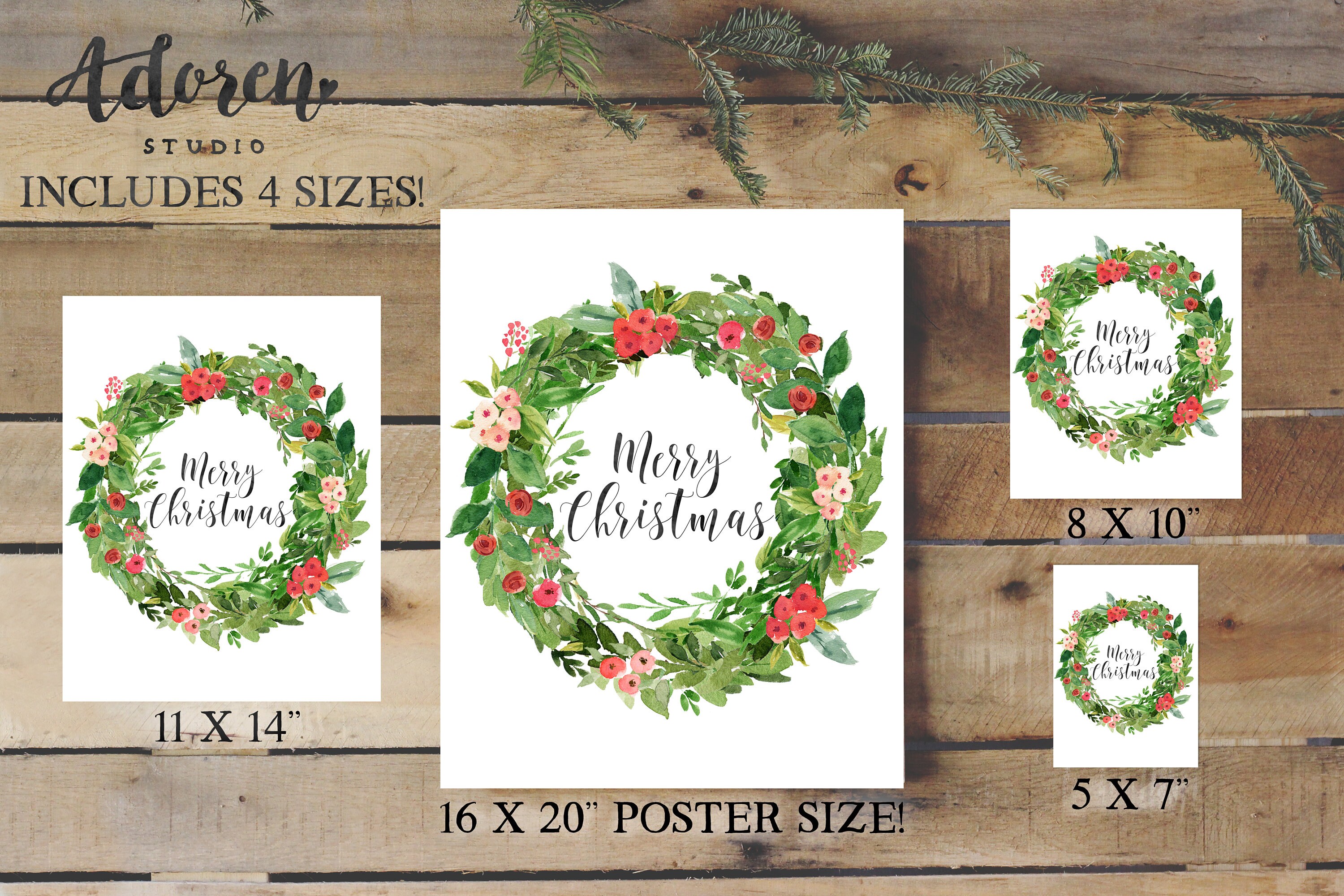 Merry Christmas Printable Art Print Christmas Wall Art Decor | Etsy
