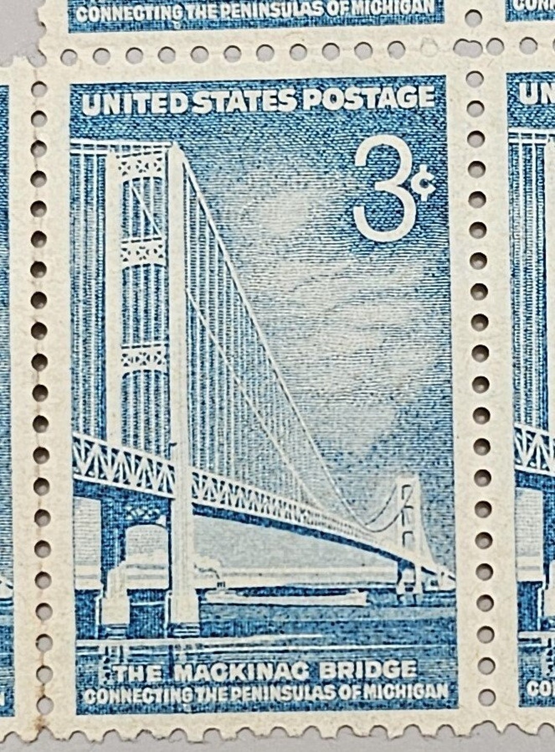 Vintage 1958 Mackinac Bridge Postage 3 Cents, Group of 5 Stamps - Etsy