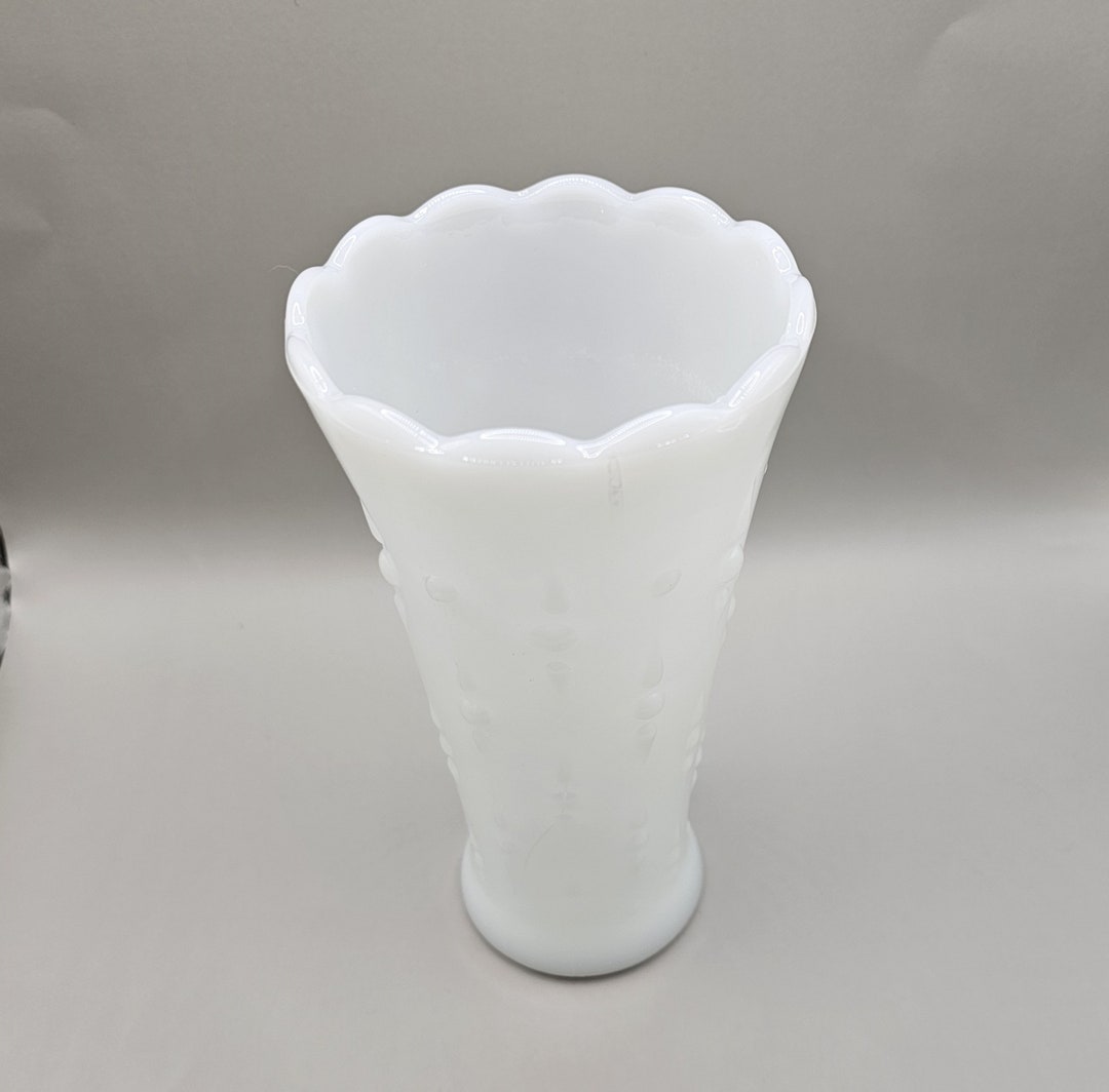 Hob Nail Pressed Glass Vase Vintage White - Etsy