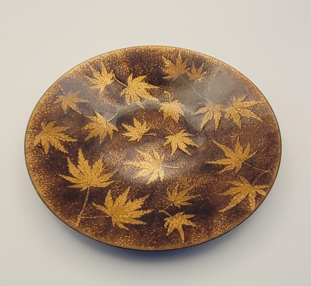 Vintage Enamel on Copper Dish, Barbara Pelowski, Leaf Pattern - Etsy