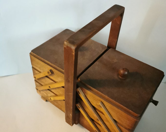 Vintage Sturdy Sewing Box Sewing Box 60s Wood Shabby Filled Sewing ...