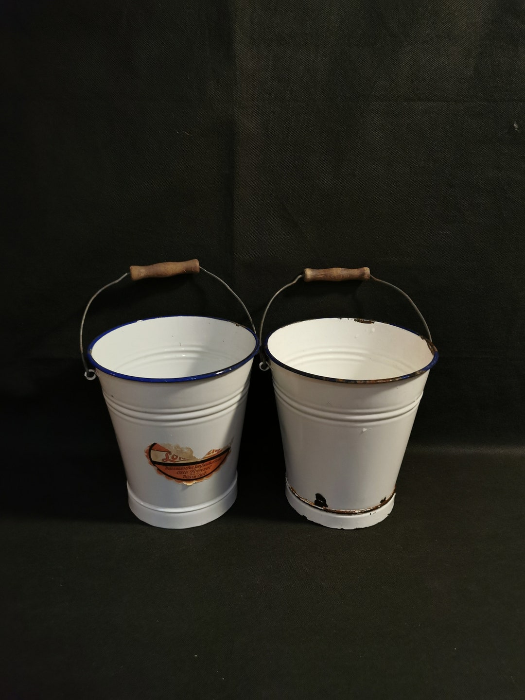 2 Small Old Enamel Buckets Art Deco Shabby 24 Cm High Plant Pot - Etsy