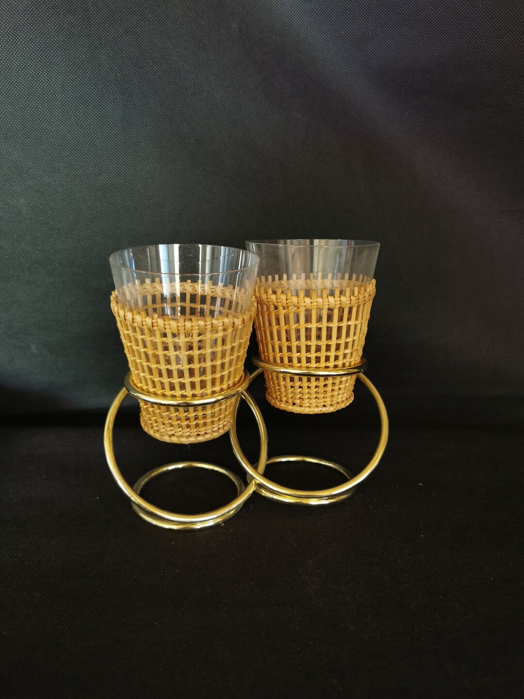 50s Snack Glass Stylish Salt Stick Holder Gold Green Teak Glass Vintage ...