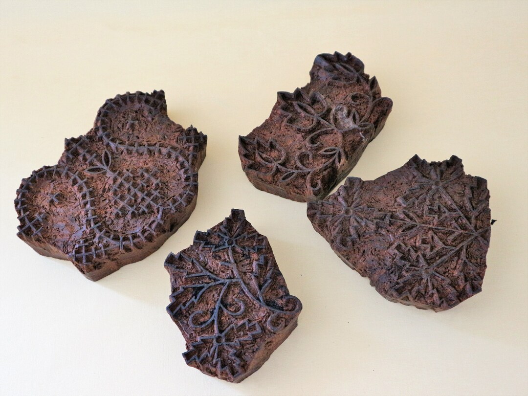 4x Batik Stamp Wooden Stamp Vintage Blue Print Wood Model XL Old Blue ...