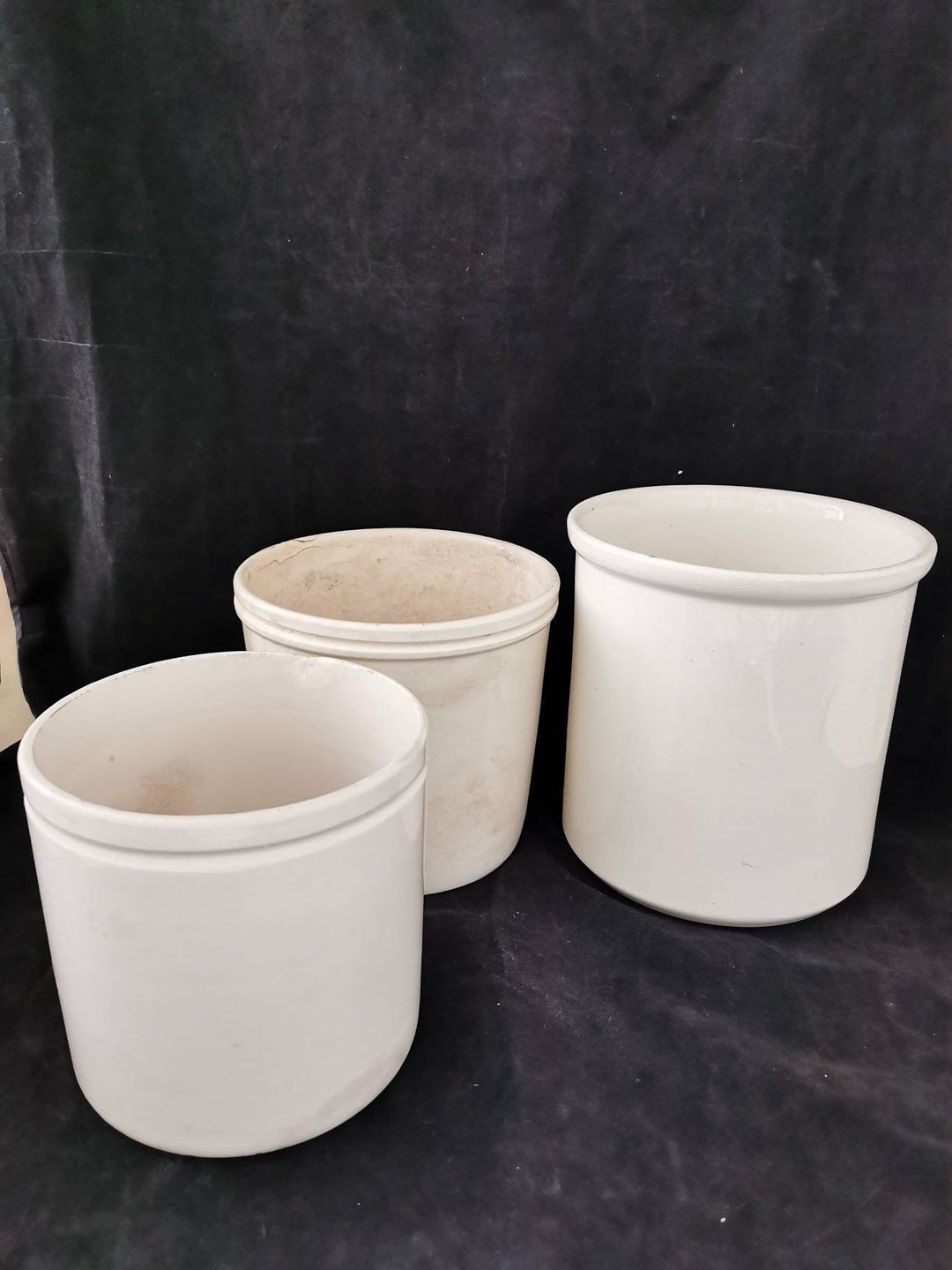 3 Antique Flower Pots Plant Pot Old Mustard Pot Earthenware Lard Pot ...