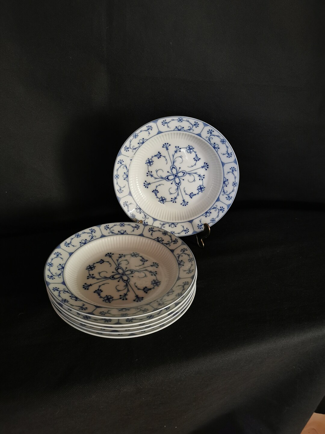 6 Large Soup Plates, Deep Plates, Plates AK Kaiser Indigo Strawflower ...