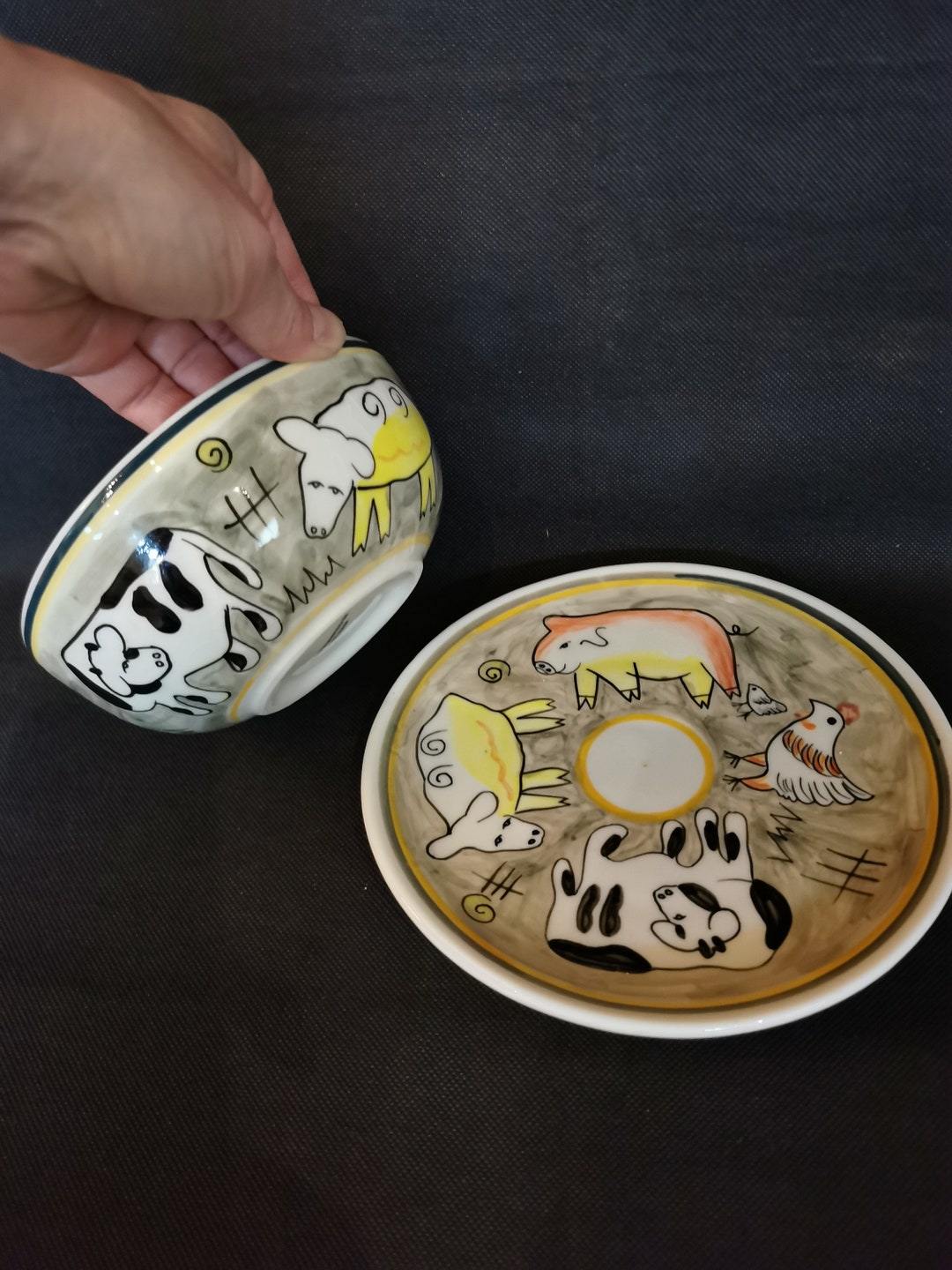 Vintage Handpainted Cows Retro Bowl Dish Set Bowl Ceramic Vietnam - Etsy