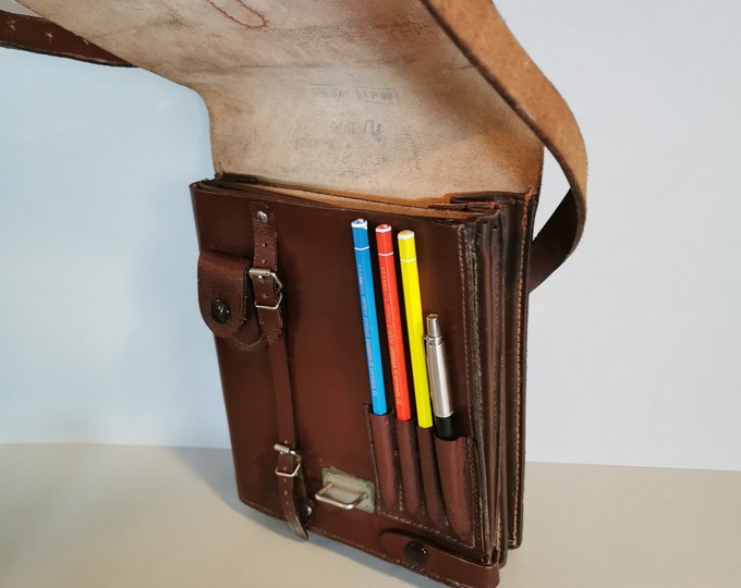 Great Vintage Bag Messenger Bag Map Bag Good Condition Leather Bag Army ...