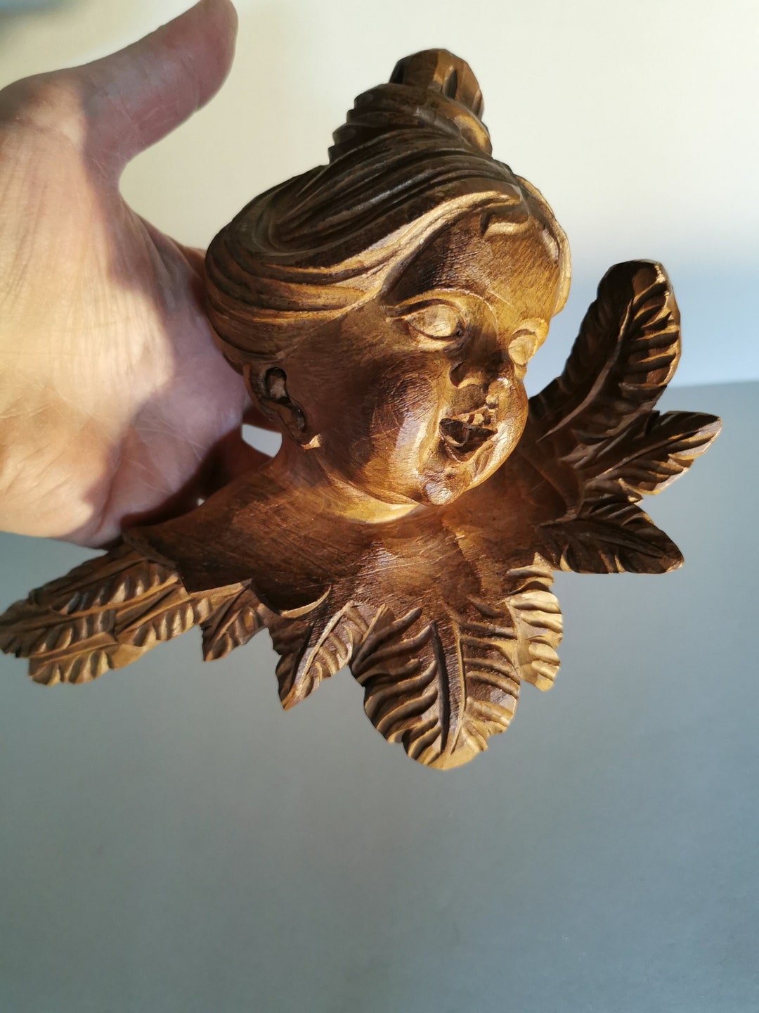 Magical Large Putti Carved Wood Carving Angel Putti Angel Head Wall ...