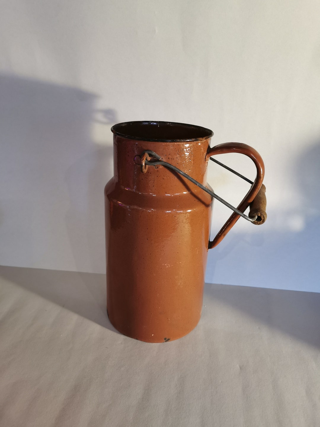 Enamel Milk Jug Brown Without Lid Shabby Plant Pot Handle Jug - Etsy